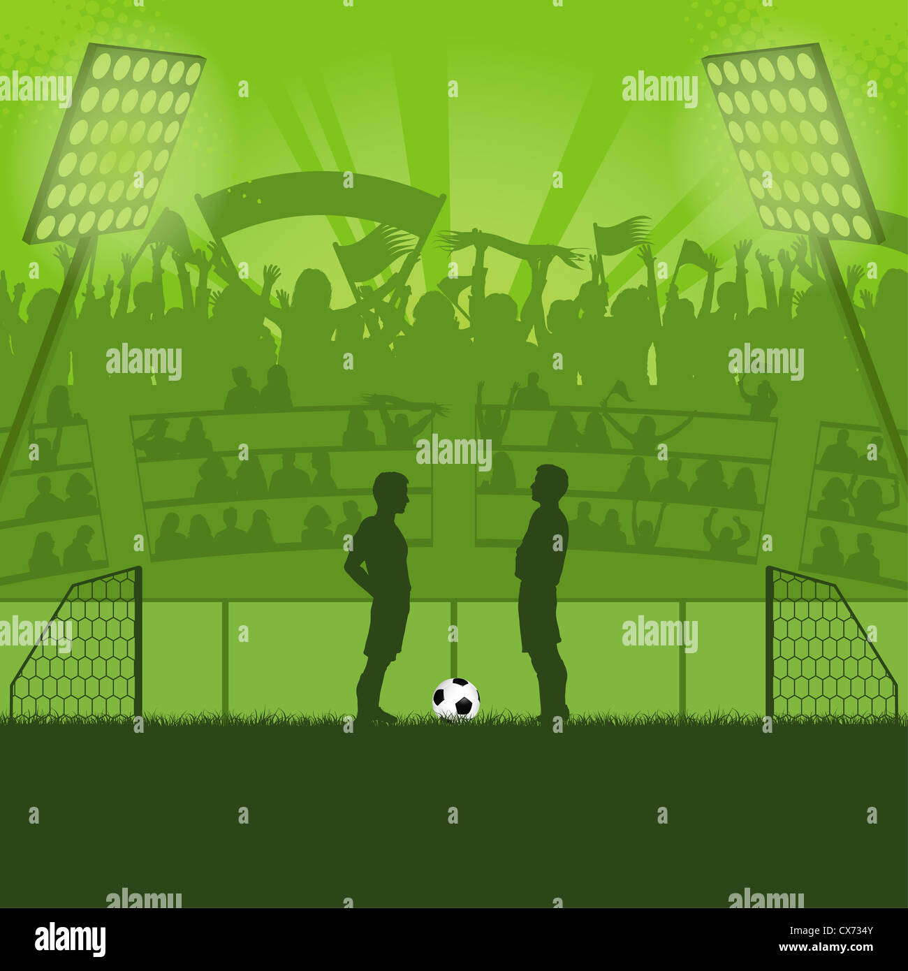 Football Stadium with Soccer Players and Fans, vector illustration ...