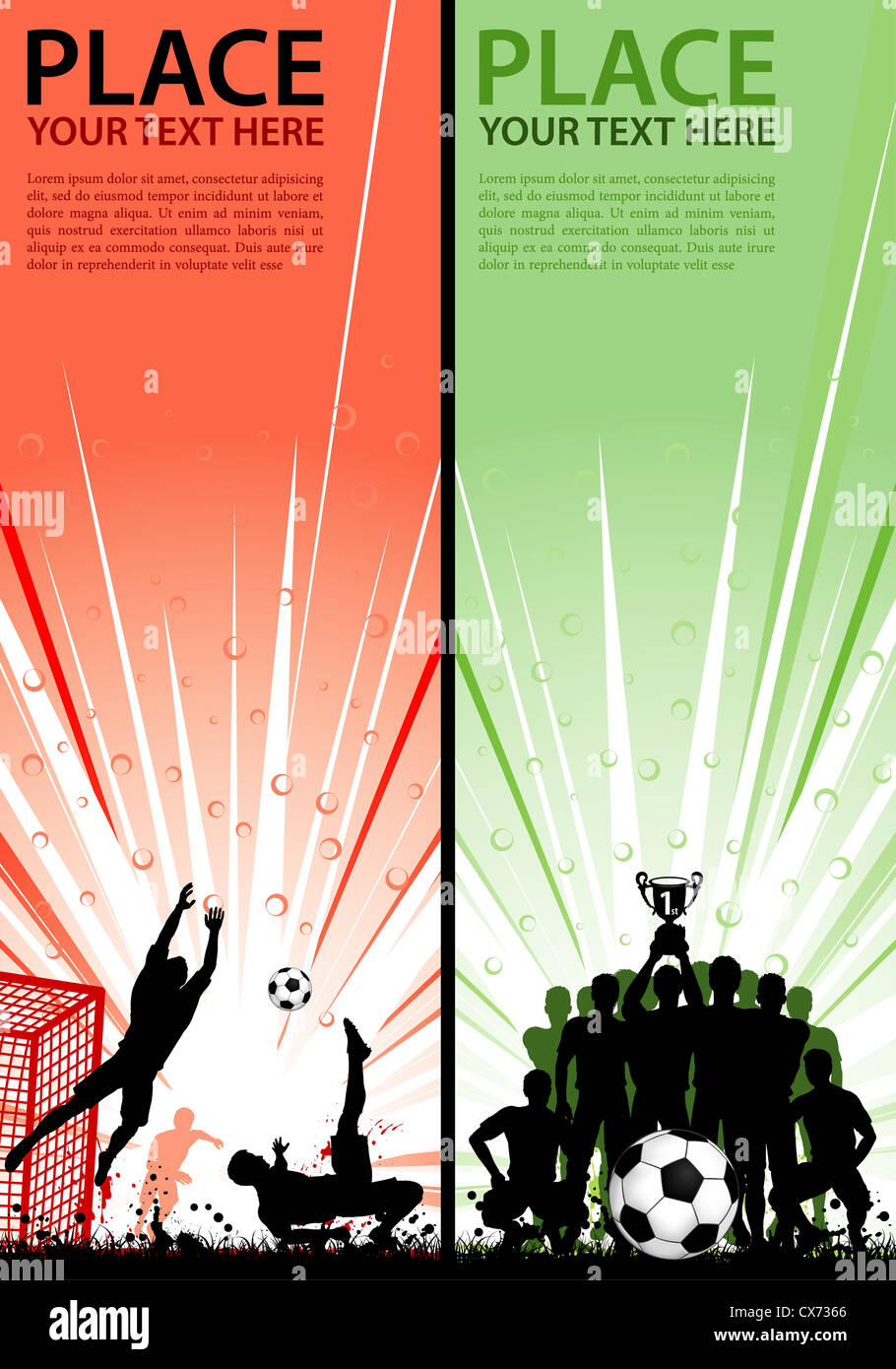 Set Sport Flyers with Soccer Players, Goalkeeper and Team with Cup ...