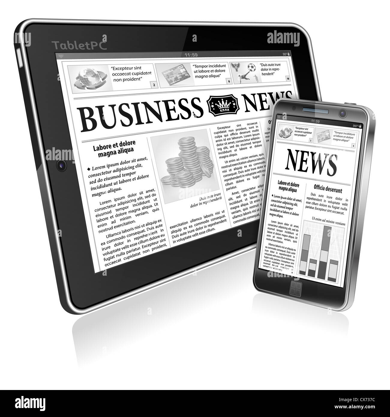 Digital News Concept with Business Newspaper on screen Tablet PC and ...