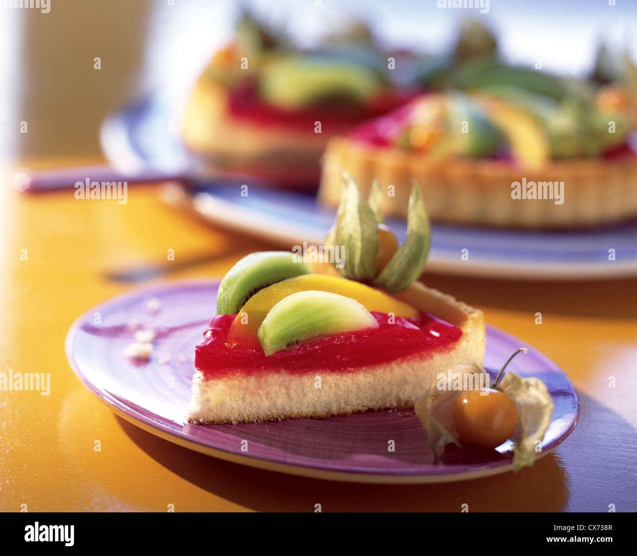 Sponge base with red fruit jelly and exotic fruits (without baking ...