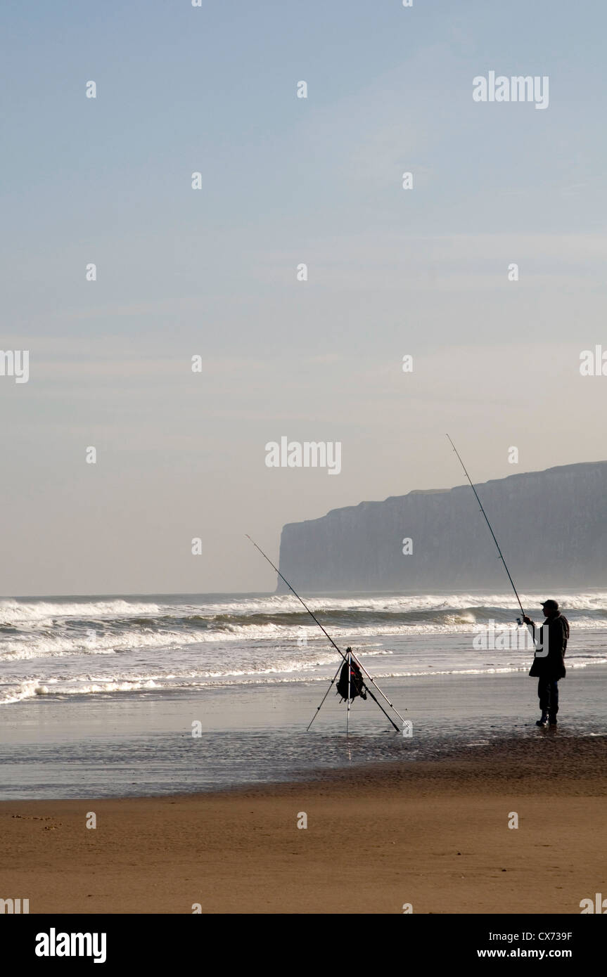 Hunmanby Gap fisherman fishing beach beaches north yorkshire man ...
