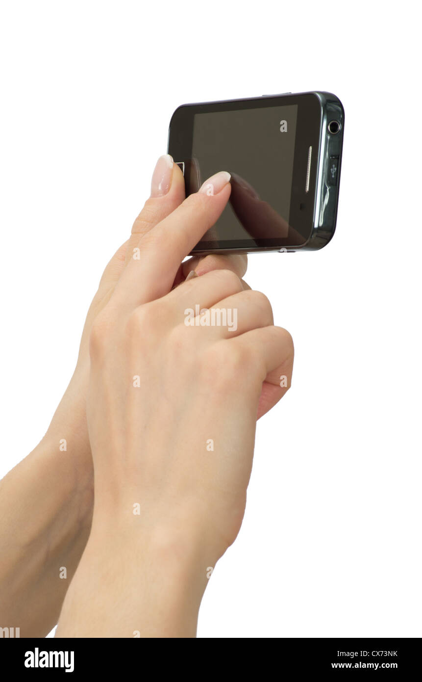 a hands holding a mobile phone for support Stock Photo - Alamy