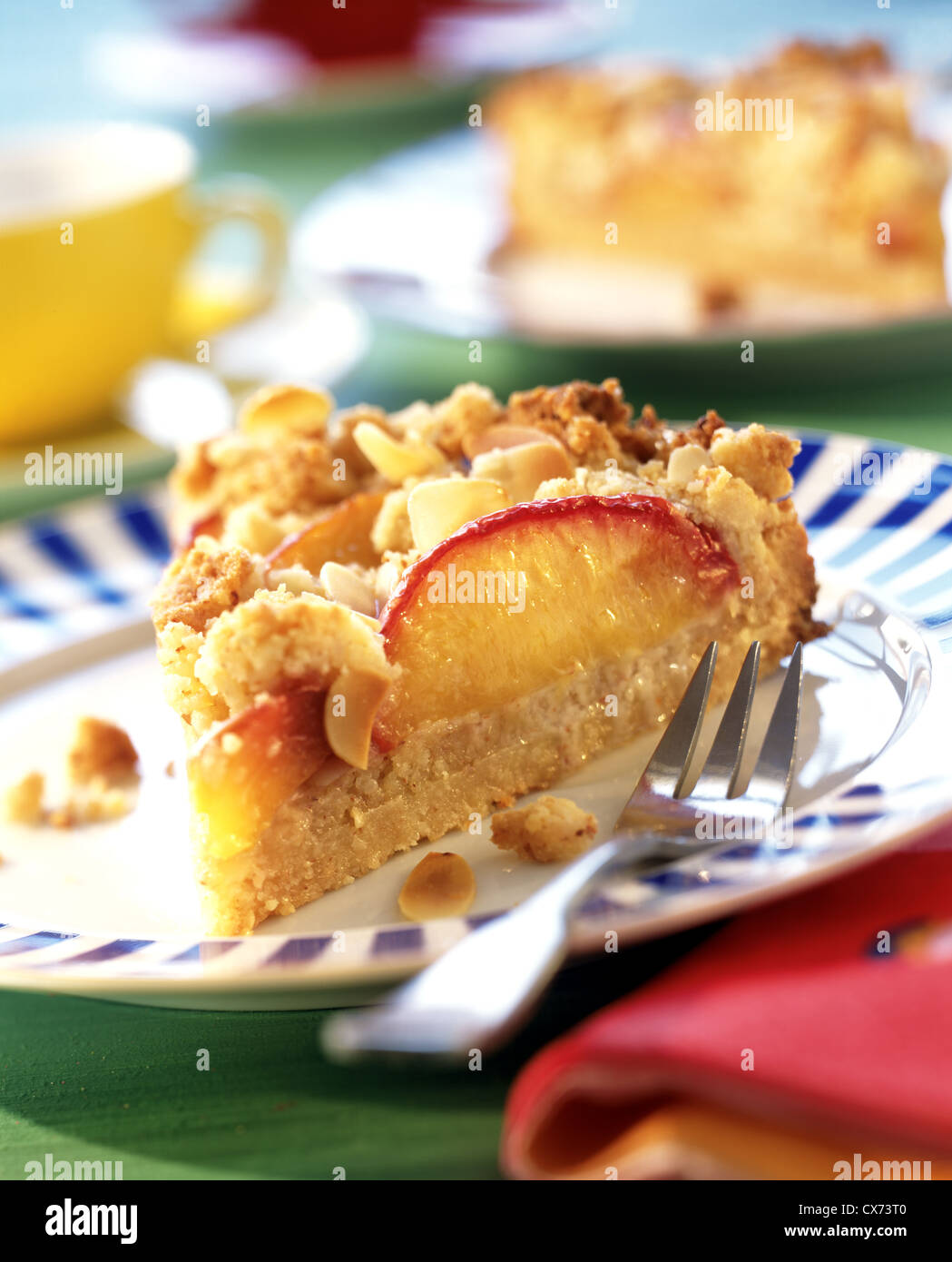 Nectarine - cake with almond - granules Stock Photo - Alamy