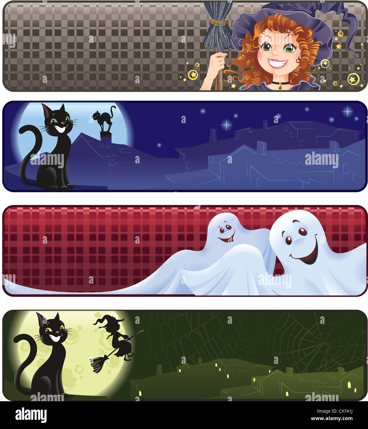 Funny Halloween banners with cute cartoon characters Stock Photo - Alamy