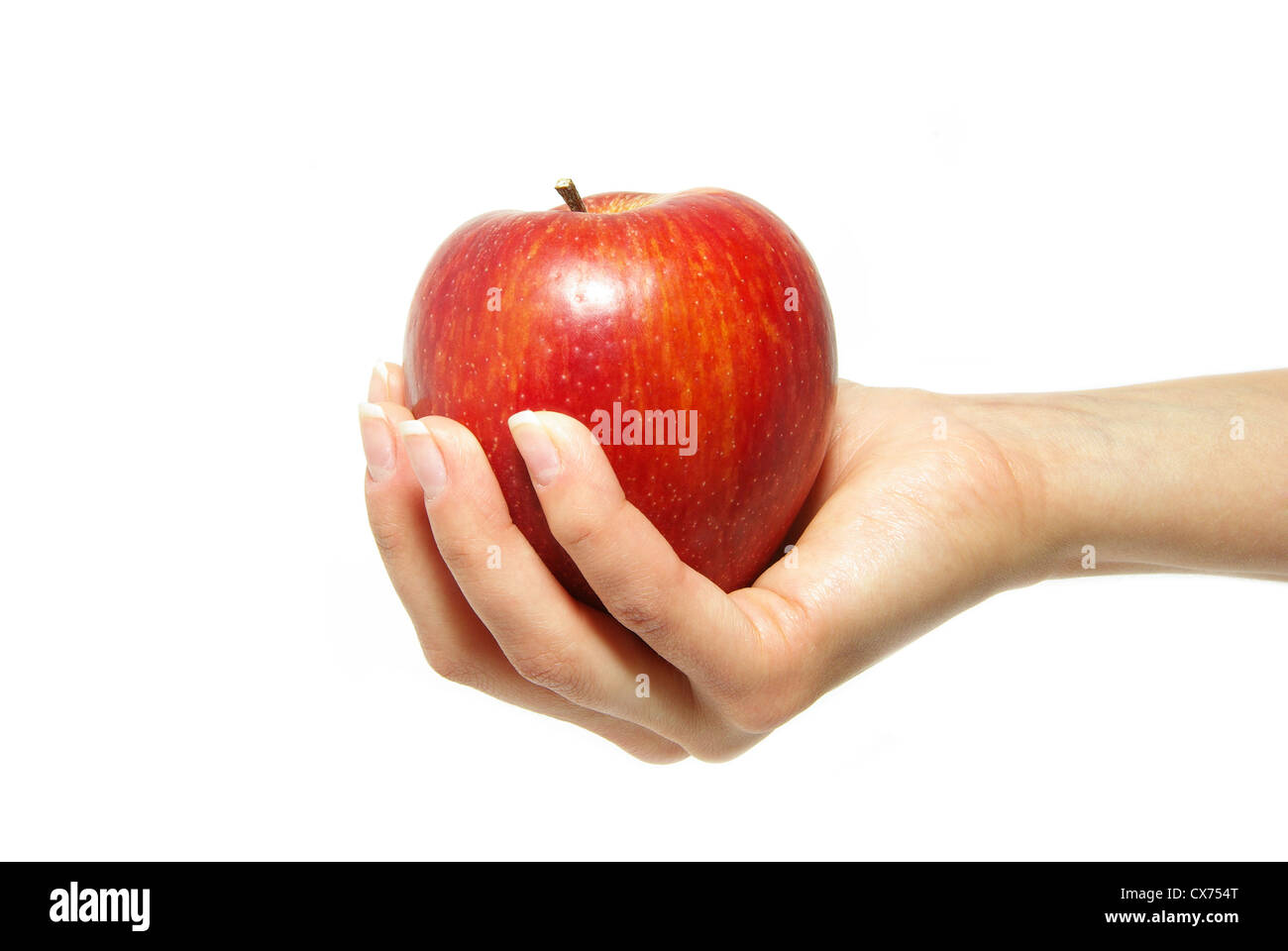 Hand with apple isolated on white background Stock Photo - Alamy