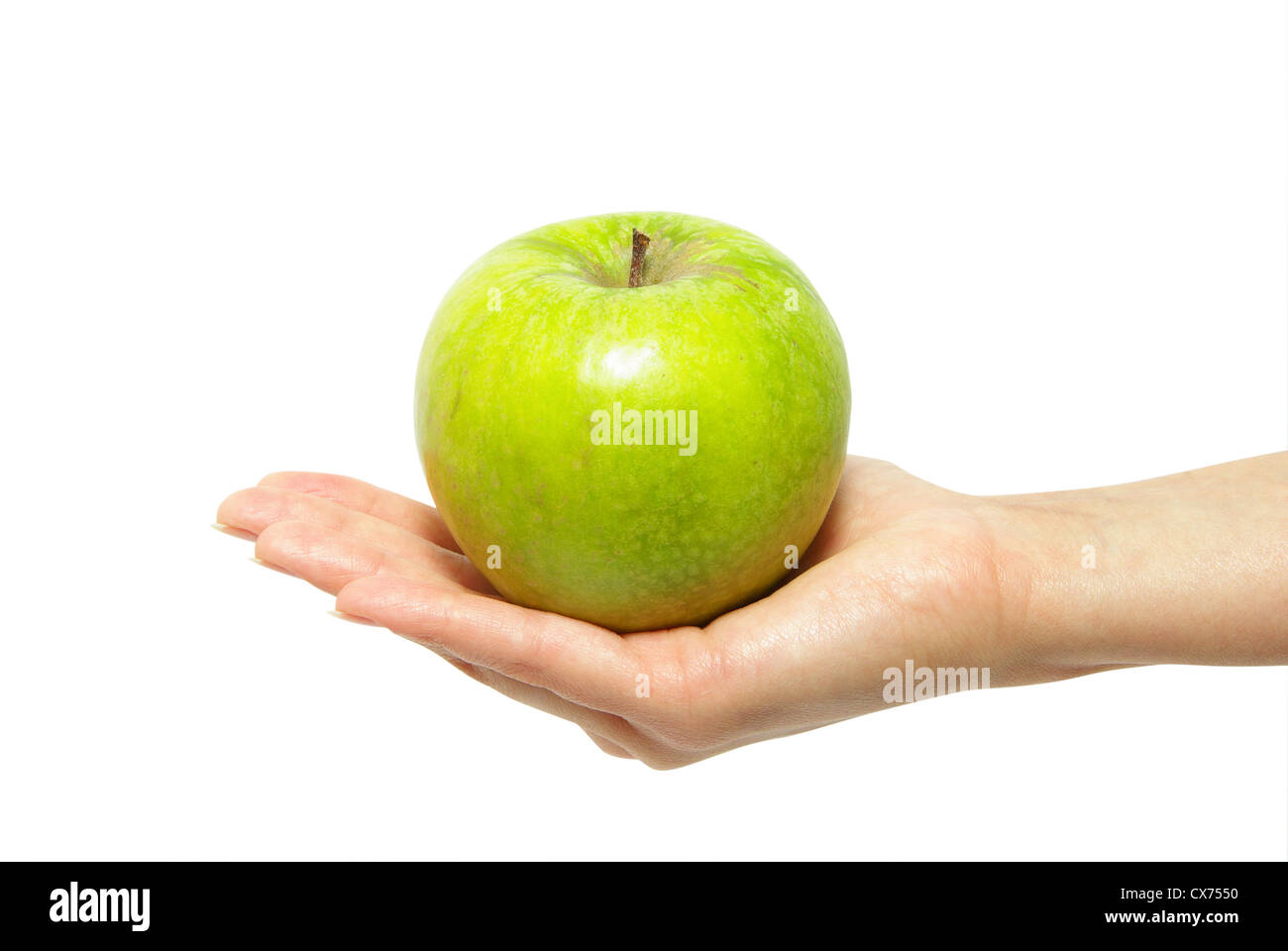 Hand with apple isolated on white background Stock Photo - Alamy