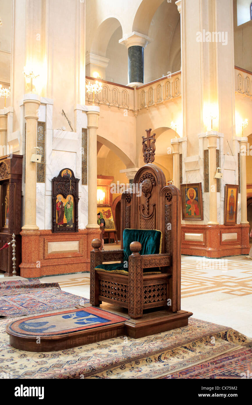 Interior of Tsminda Sameba (Trinity) cathedral, Tbilisi, Georgia Stock ...