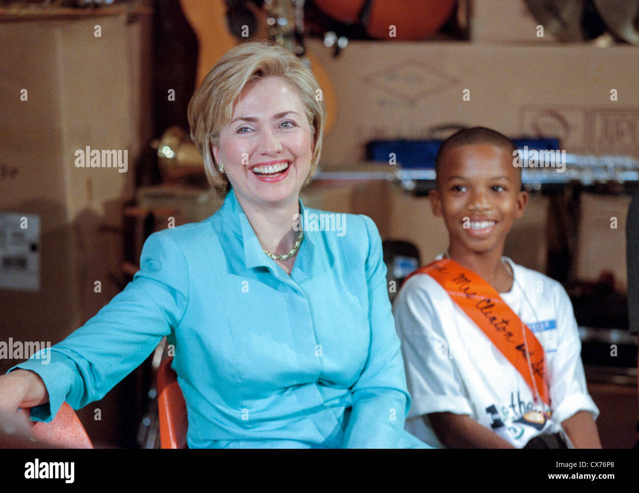 First lady Hillary Rodham Clinton sits with Troy Boston, 11, a 6th ...