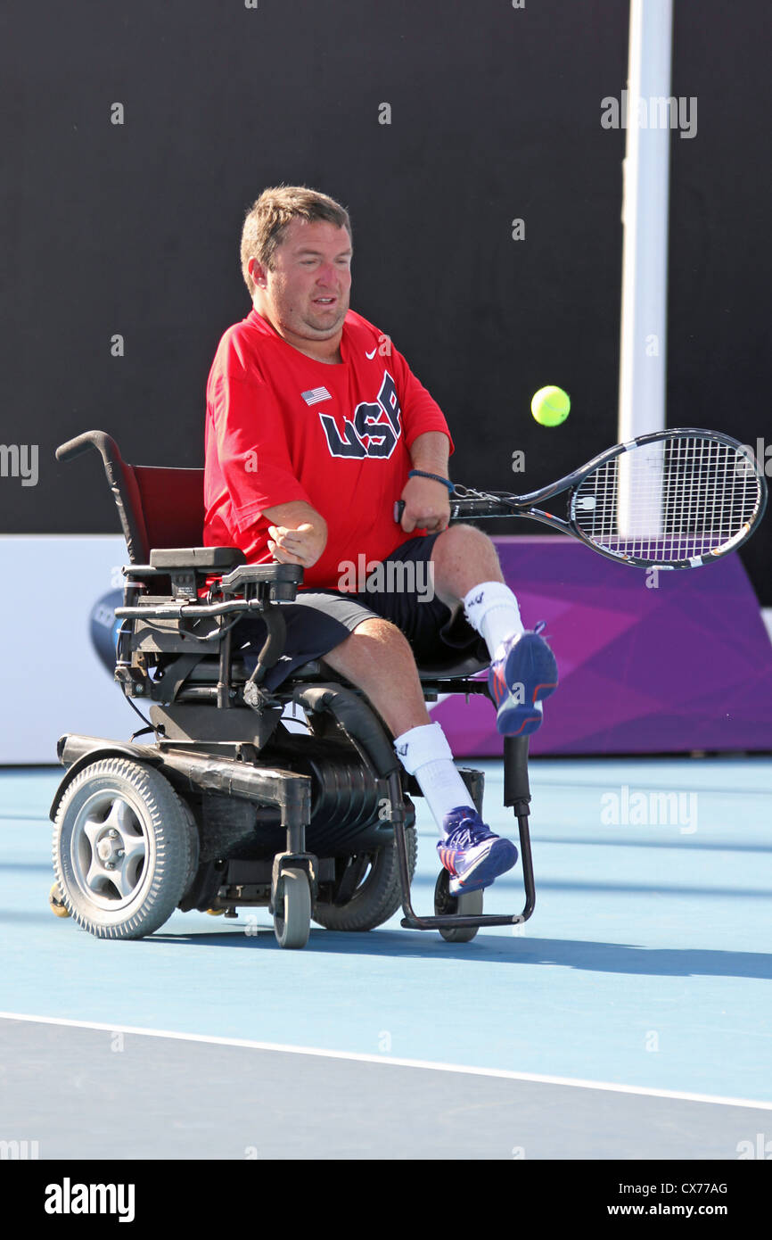 Nicholas Taylor of the USA in the Quad doubles tennis at Eton Manor ...