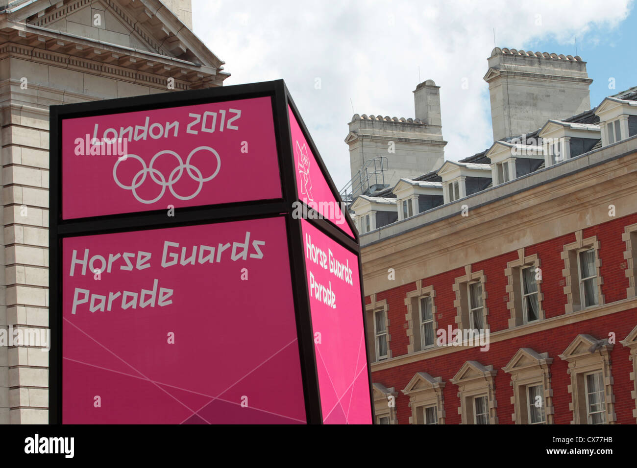 London 2012 Olympics sign at Horse Guards Parade which hosted the beach ...