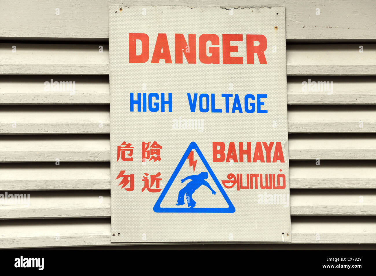 Danger high voltage warning sign Stock Photo - Alamy