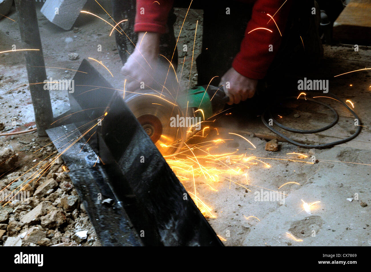 Metal Cutting with Circular Saw Stock Photo - Alamy