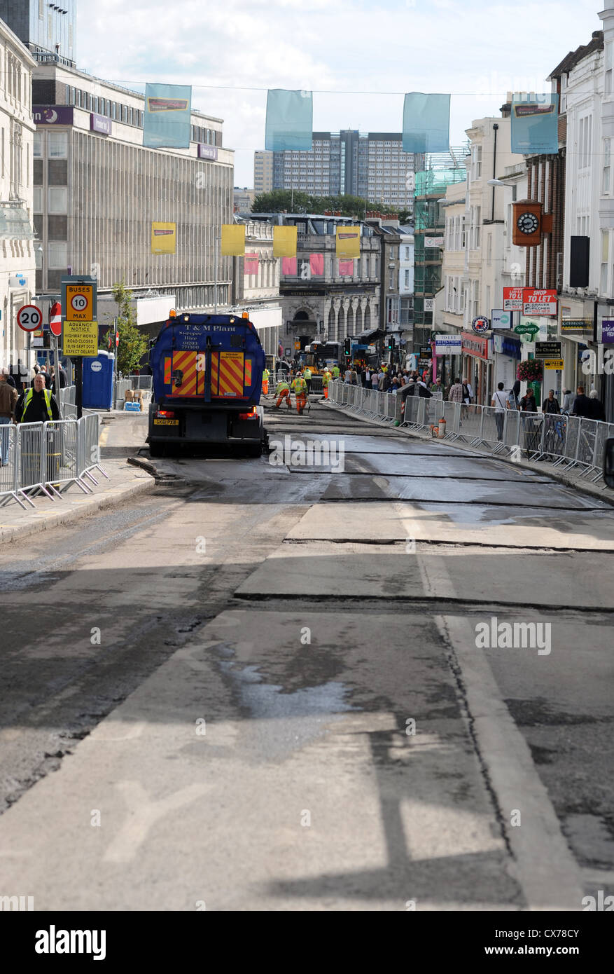 Roadworks in North Street Brighton where resurfacing is taking place ...