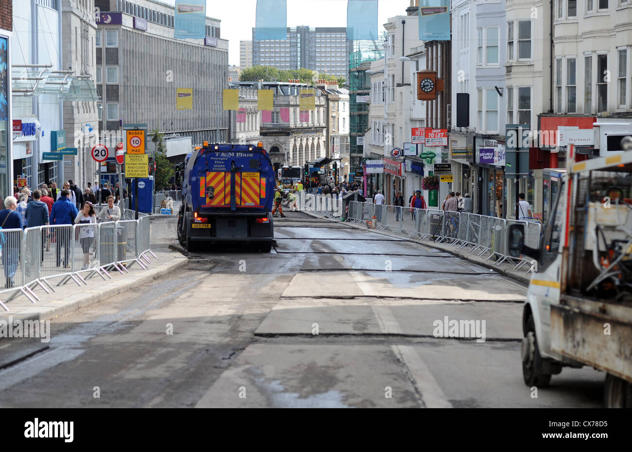 Roadworks in North Street Brighton where resurfacing is taking place ...