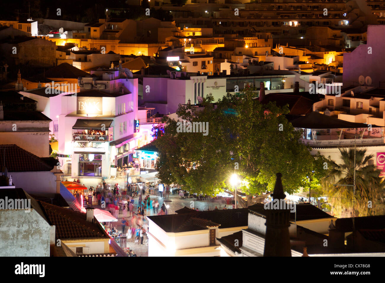Albufeira Town Centre at Night, Portugal Stock Photo - Alamy