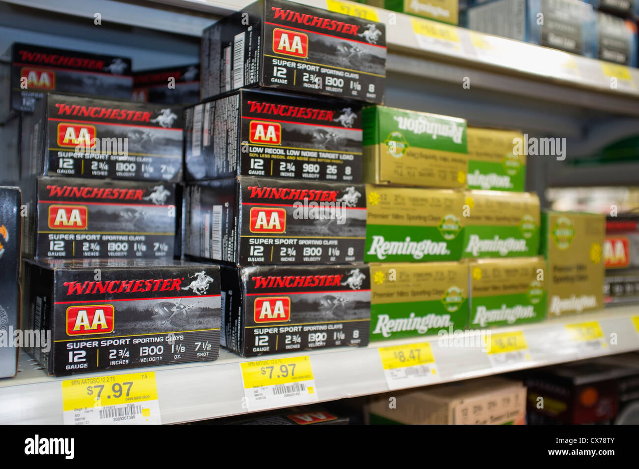 Shotgun Ammunition Shells on a shelf at Texas WalMart Stock Photo - Alamy