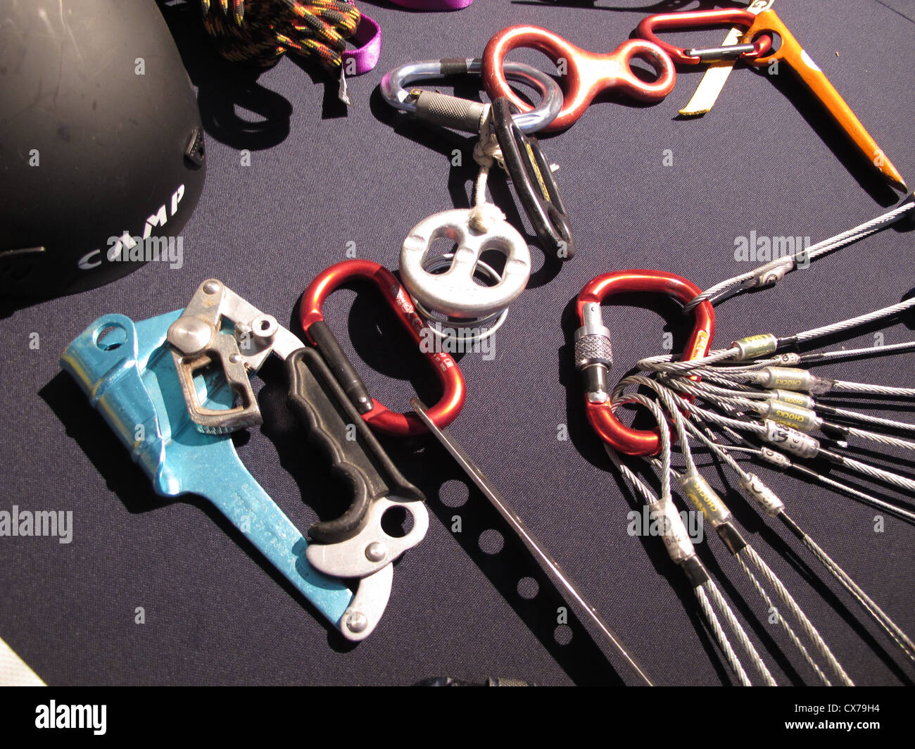 selection of climbing equipment on display at event Stock Photo - Alamy