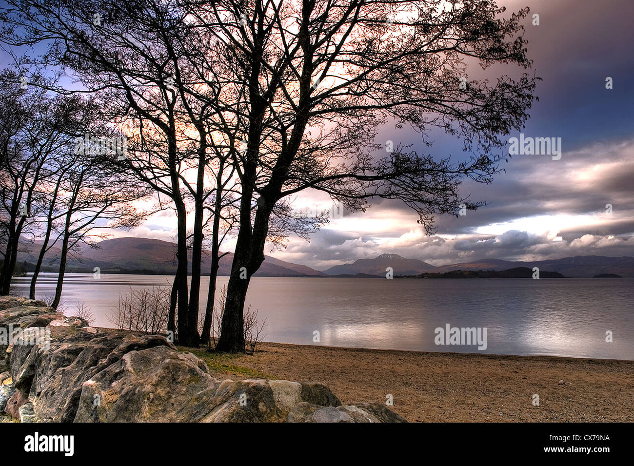 Scenic view of Loch Lomond Scotland with mountains in background Stock ...
