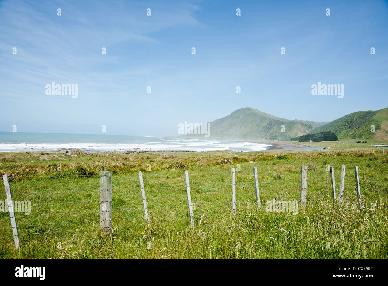 Coastal scene, rural land, sea and hills Stock Photo - Alamy