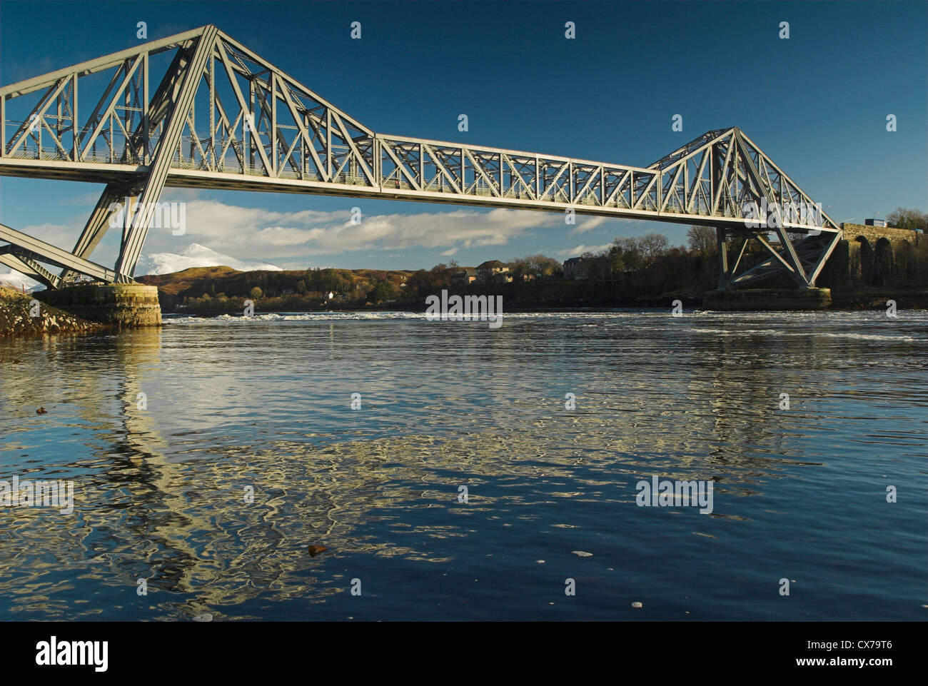 Falls of Lora and the Connel Bridge, Loch Etive with Ben Cruchan in the ...