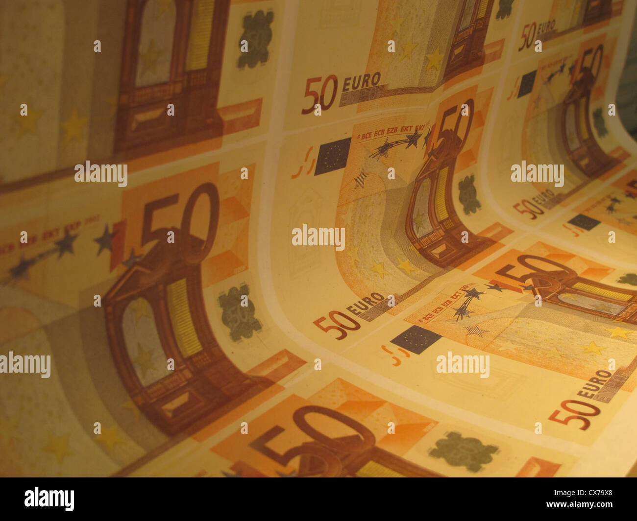 counterfeit false euro bank notes on display at police event Stock ...