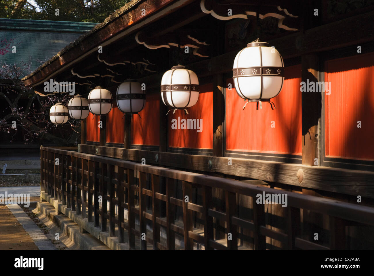 Japanese Temple Lanterns And Red Wall; Kyoto, Japan Stock Photo - Alamy