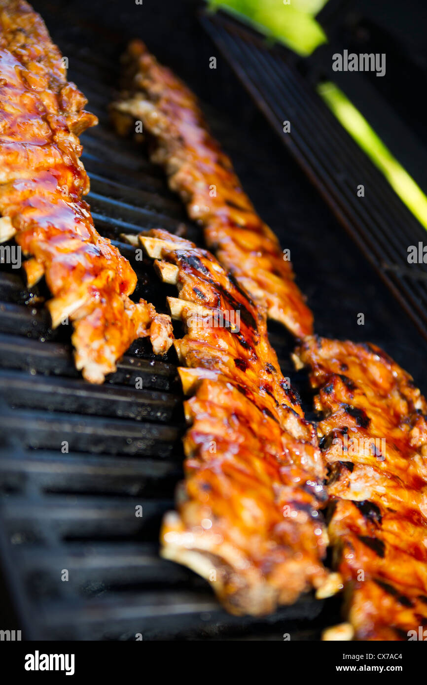 BBQ Ribs on Grill Stock Photo - Alamy