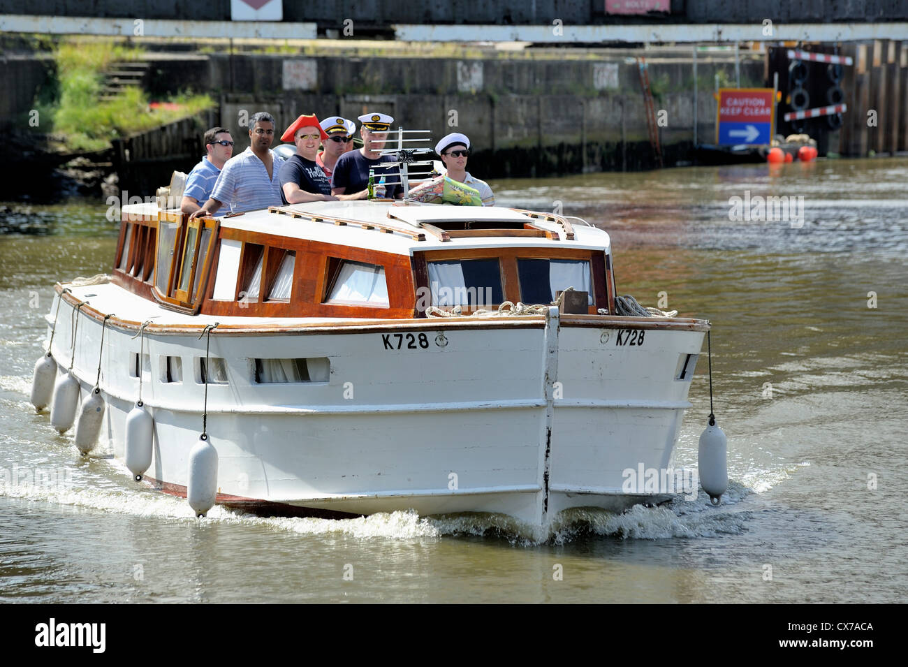 group of men with sailors hats on a boat trip river yare yarmouth ...