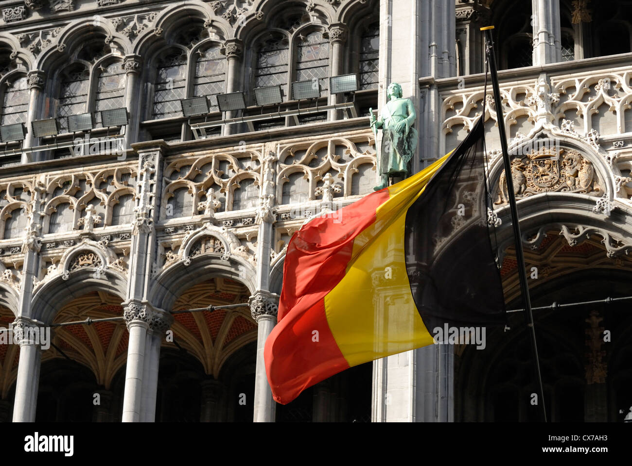 Brussels, Belgium. Grand Place - Belgian flag flying on the Maison du ...