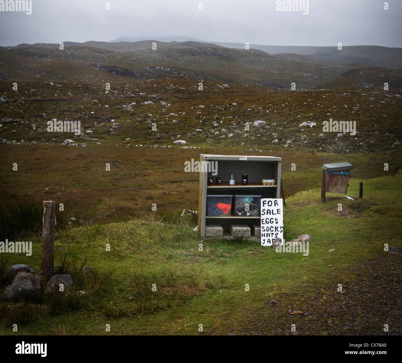 Roadside honesty box selling eggs socks hats jam Applecross peninsular ...