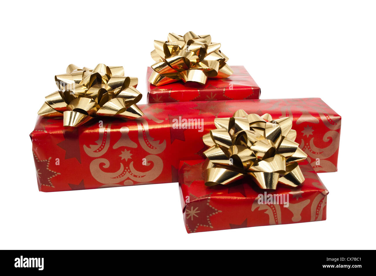 three gifts isolated on white background Stock Photo - Alamy