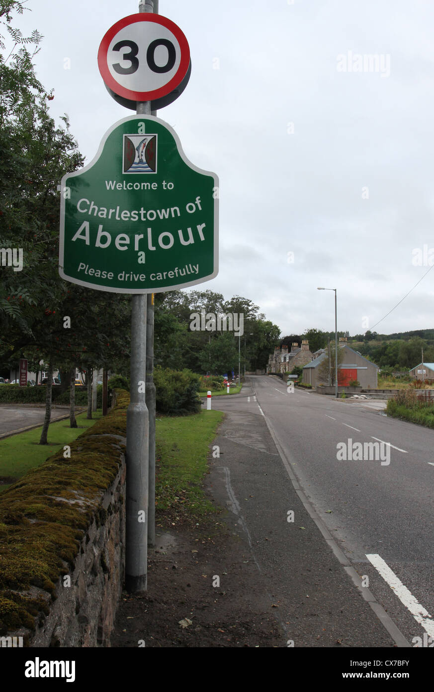 Welcome to Charlestown of Aberlour sign Scotland September 2012 Stock ...