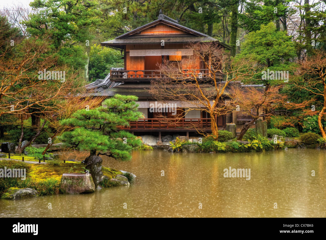 Traditional Japanese Building With Garden And Small Lake; Kyoto, Japan ...
