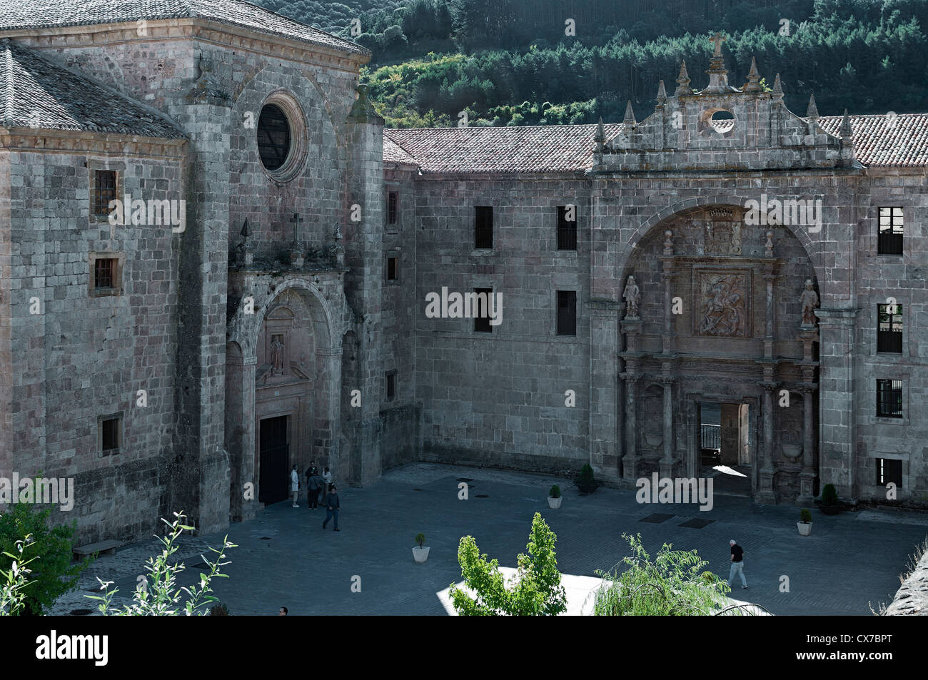 Aerial view of the courtyard of the Yuso Monastery in the municipality ...