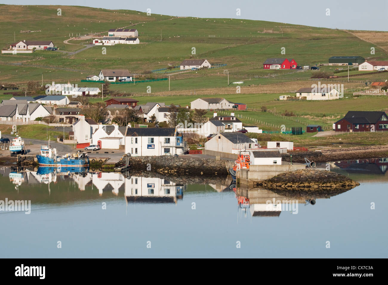 Aith reflected in Aith Voe Mainland,Shetland, UK LA005609 Stock Photo ...