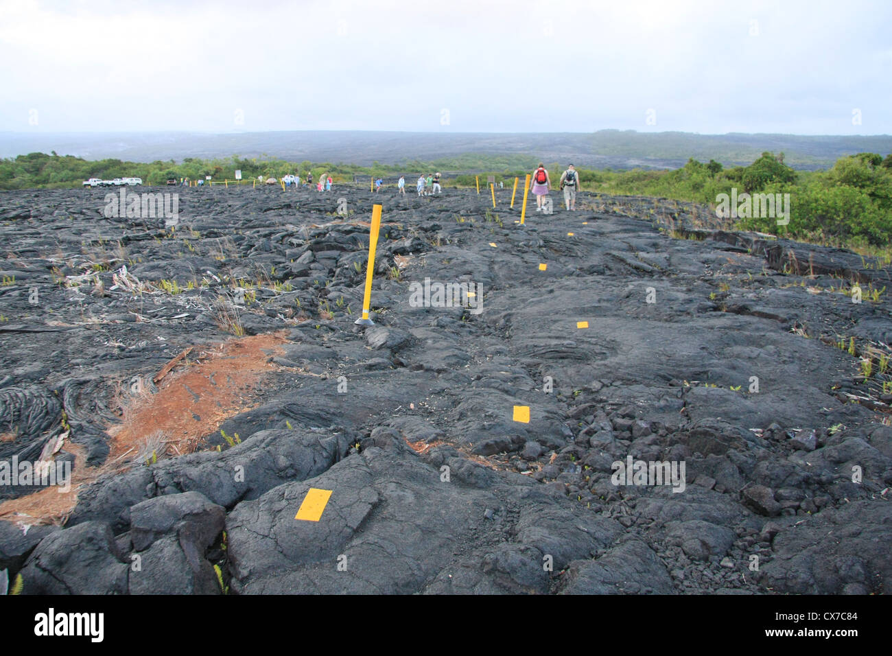 People/tourists walking the trail to view the eruption of volcano Stock ...