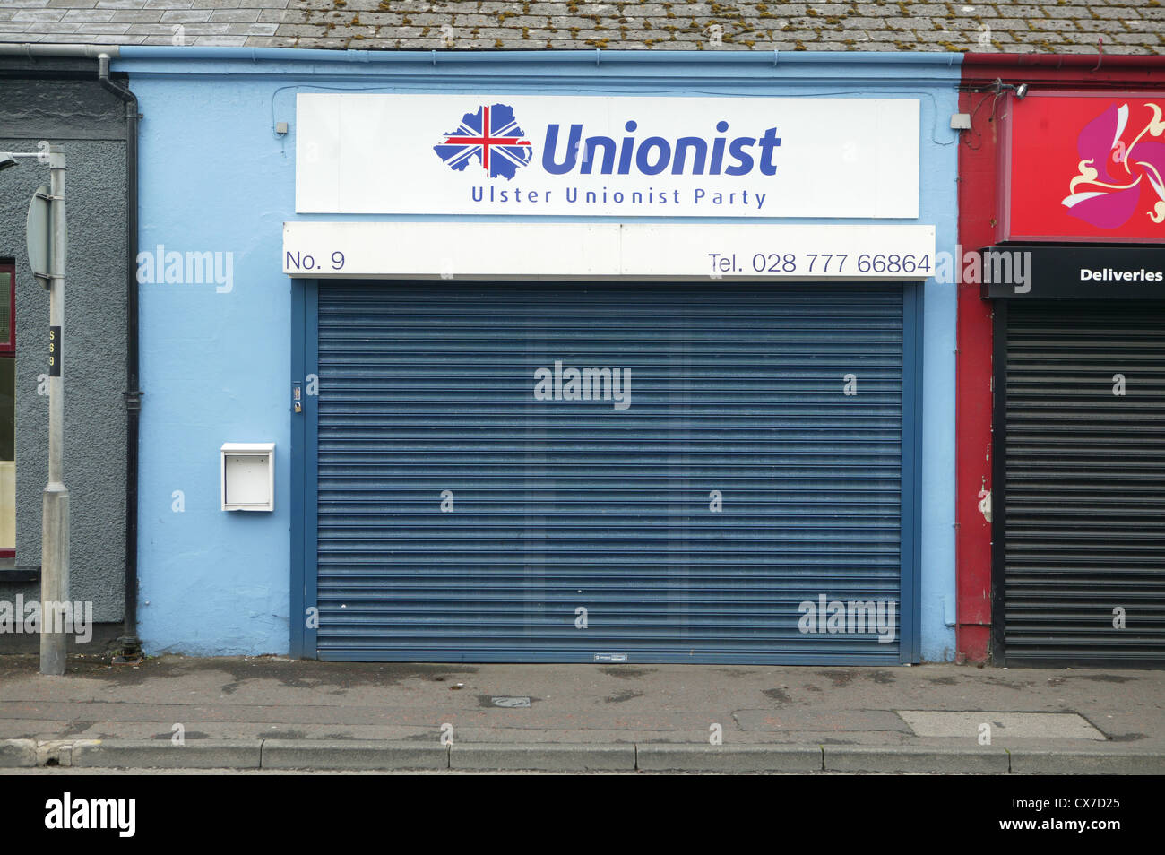 Ulster Unionist Party office in Lurgan, County Armagh. Northern Ireland ...