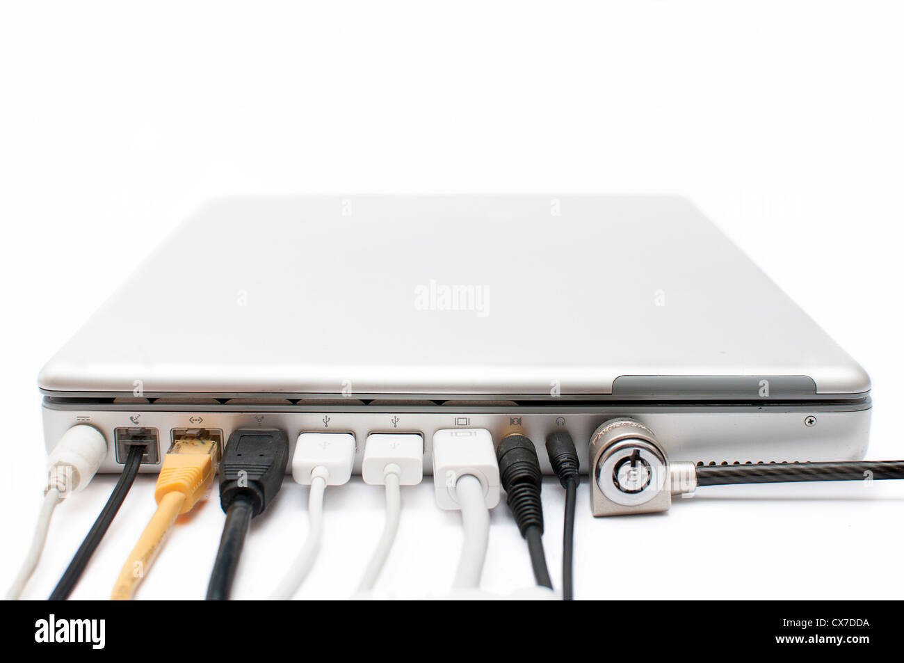 Laptop with all kinds of connections isolated on white background Stock ...