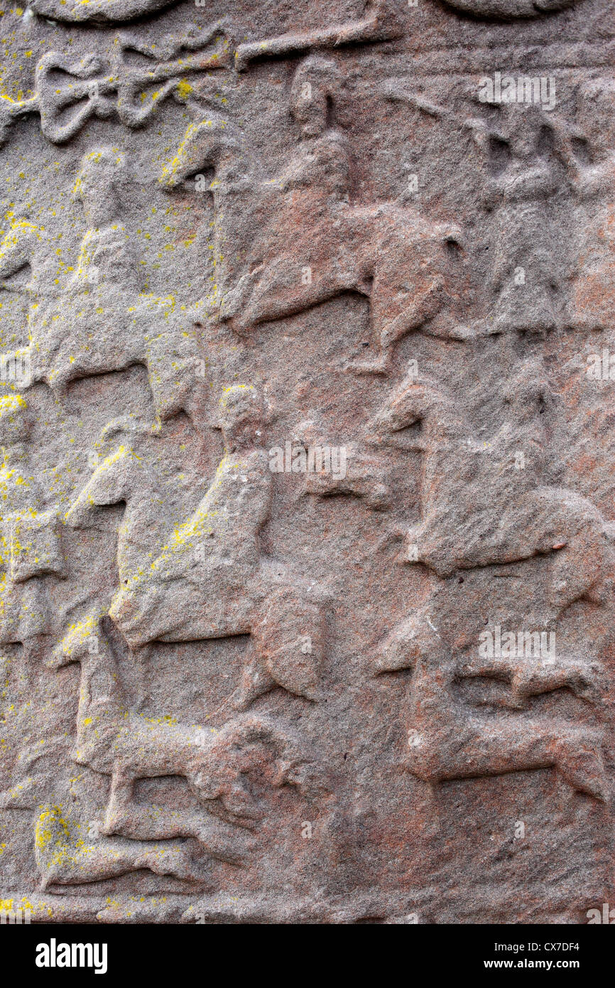 battle scene, Pictish carved stone, Aberlemno, Angus, Scotland, UK ...