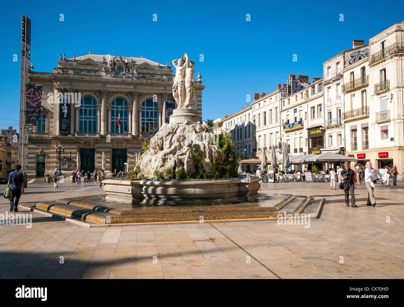 The Opera Comedie and the Fountain of The Three Graces in Place de la ...