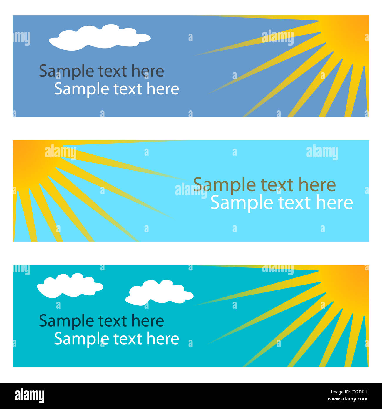 Collection of blue horizontal banners with sun. Vector. EPS 10 Stock ...