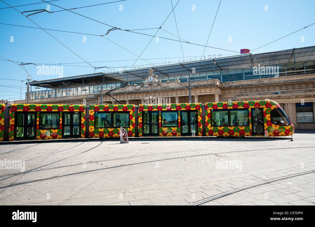 Modern tram in Montpellier operated by the Transports de l ...
