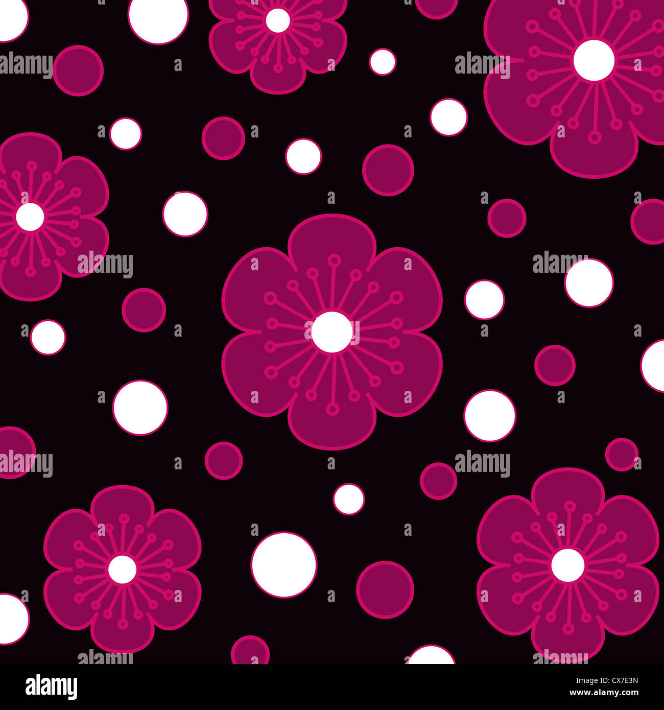 Seamless flowers and circle pattern on black Stock Photo - Alamy