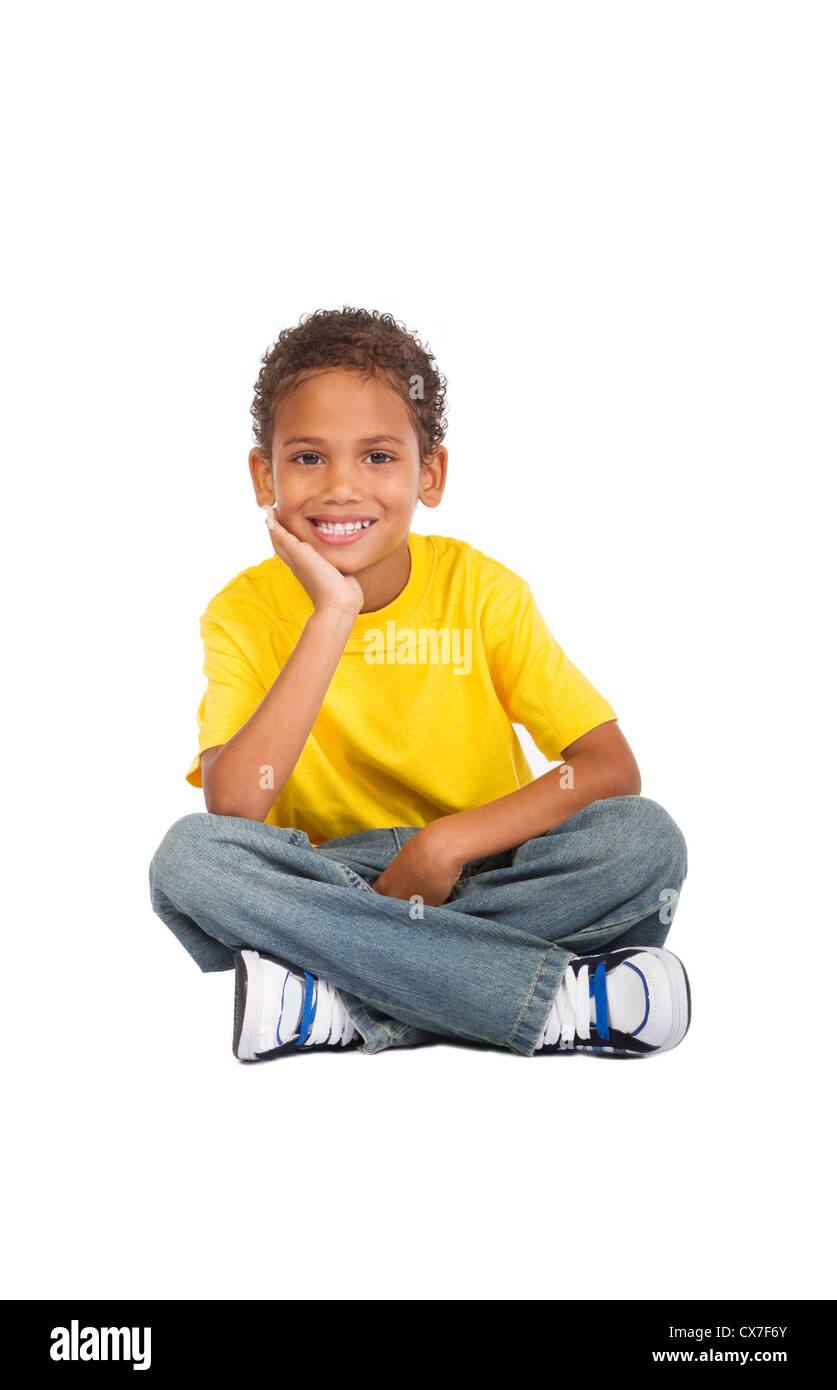 cute african little boy sitting on floor Stock Photo - Alamy
