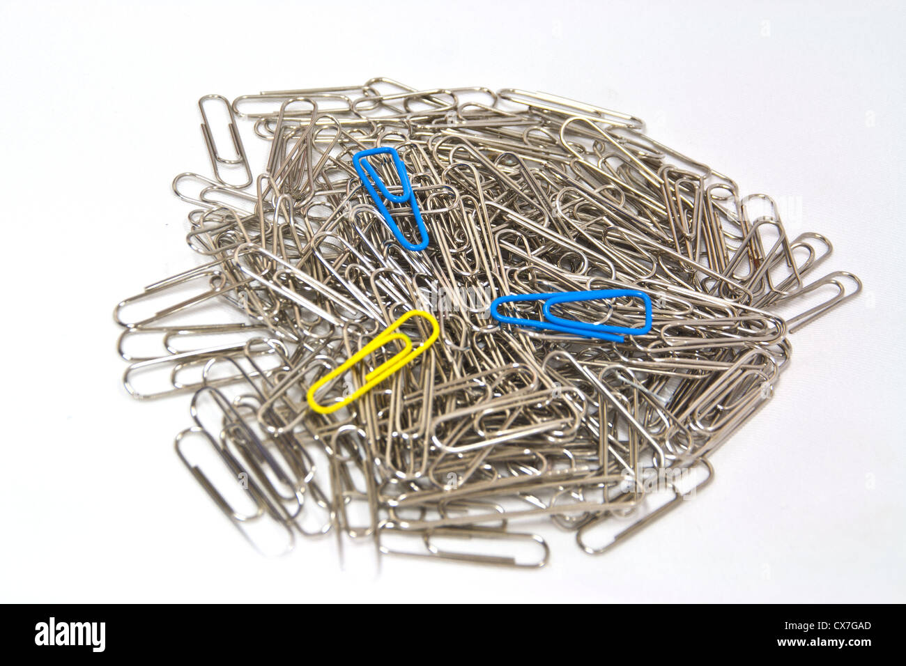 Blue and Yellow Clip in group paper clip on white background Stock ...