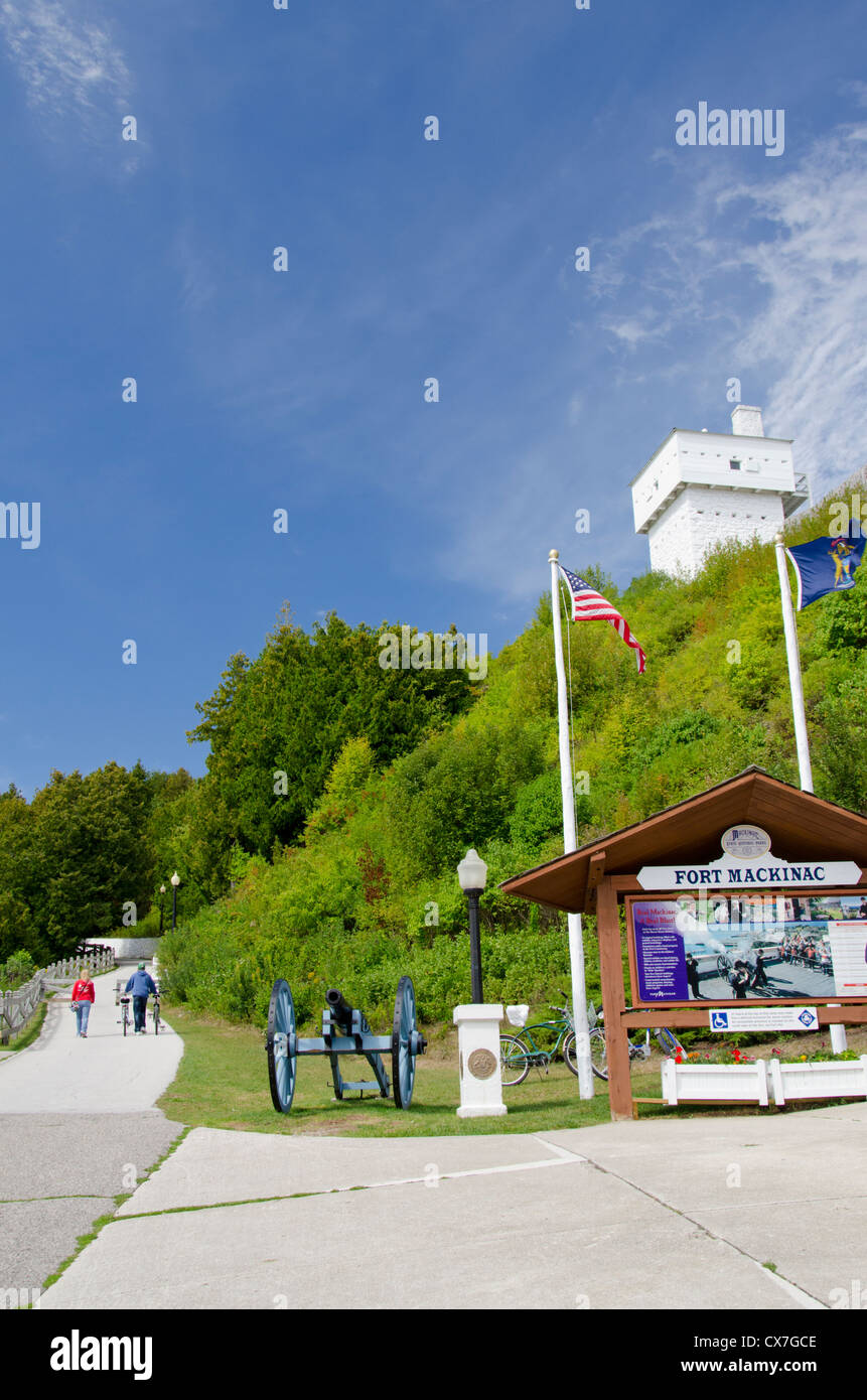 Michigan, Mackinac Island. Park view with Fort Mackinac, founded in ...