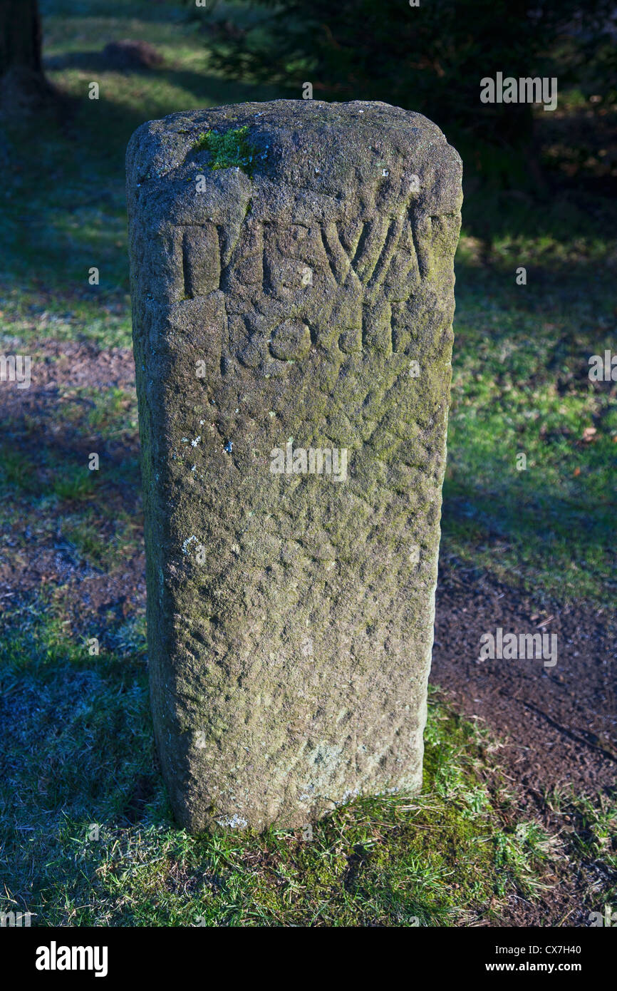 An Old Stone Marker With Worn Inscription; Derbyshire, England Stock ...