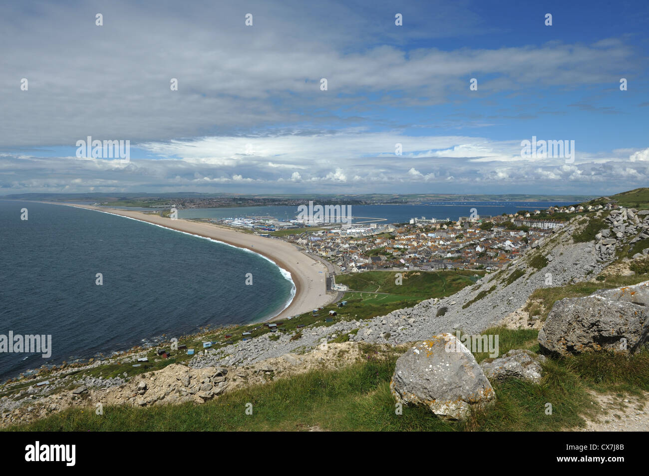 Dead Mans Bay and View over Portland, the Harbour and Chesil beach from ...
