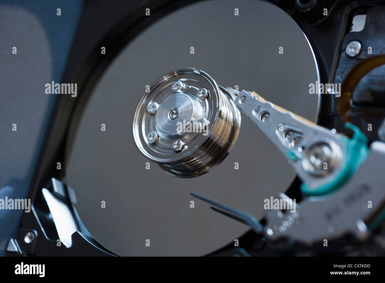 Detail of inside of computer hard drive Stock Photo - Alamy