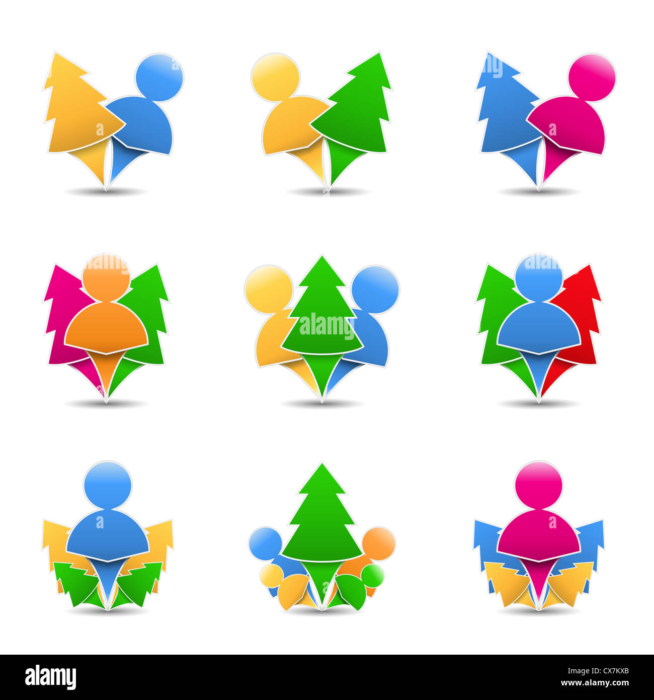 Abstract icons of trees with humans, design elements for your logo ...